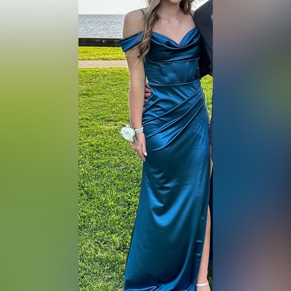 Dresses | Dark Teal Satin Prom Dress Small | Poshmark